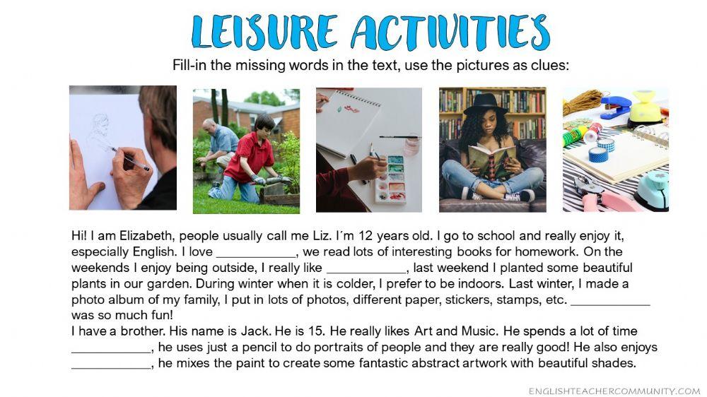 Leisure activit… | Free Interactive Worksheets | 462932