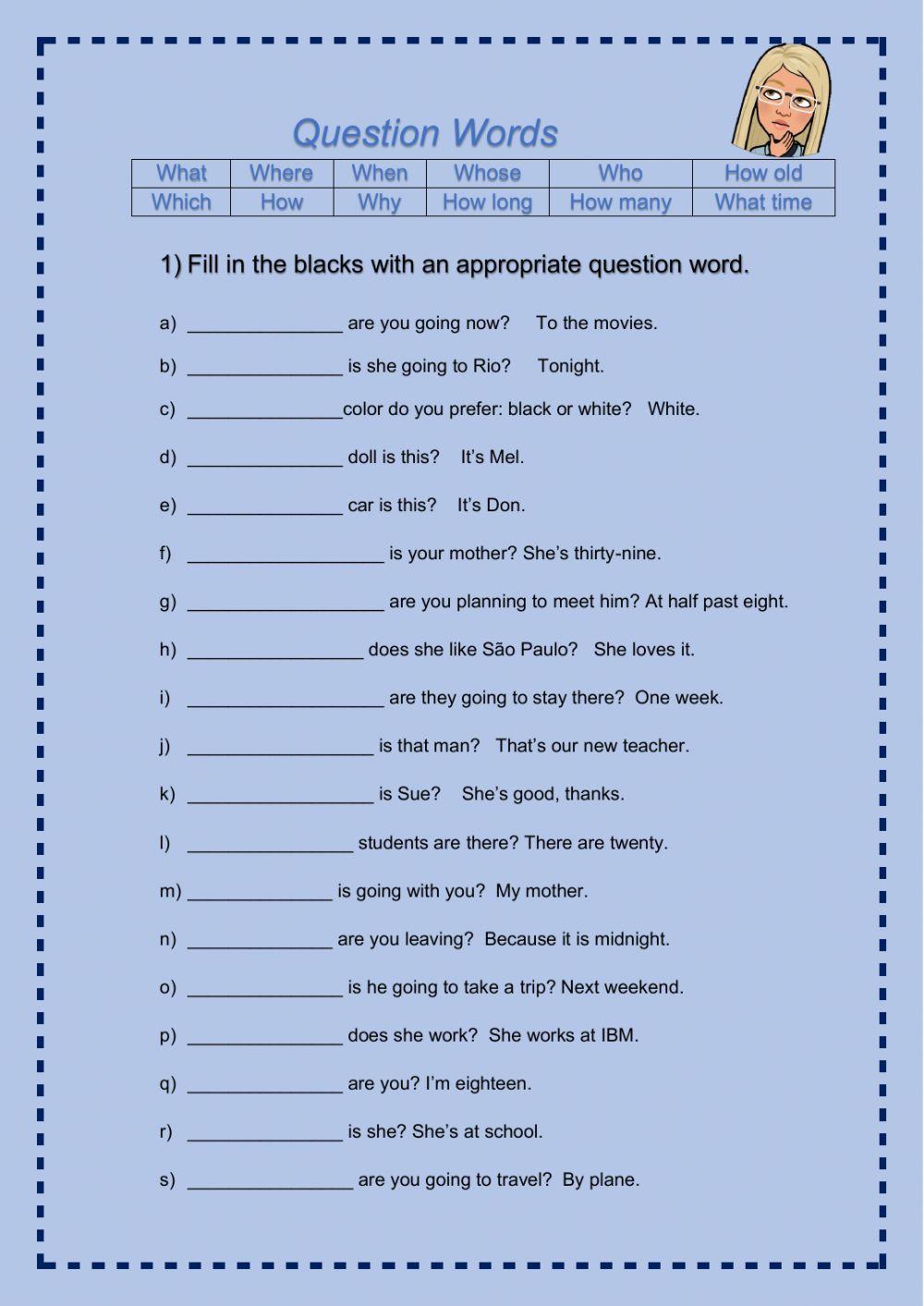 Question Words | Free Interactive Worksheets | 461713