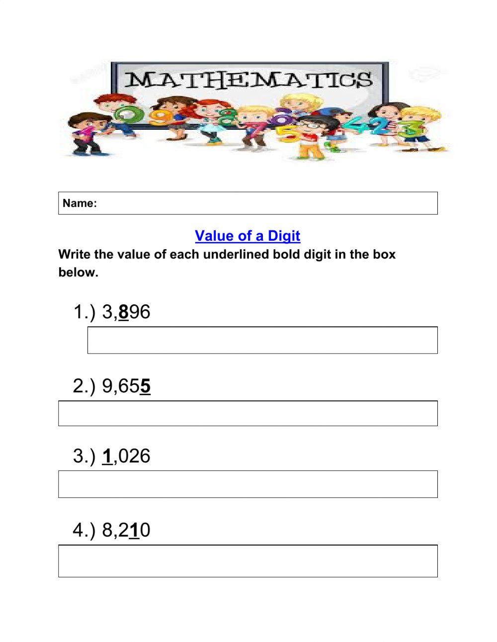 Value of a Digit | Roselyn Bonimy | Live Worksheets