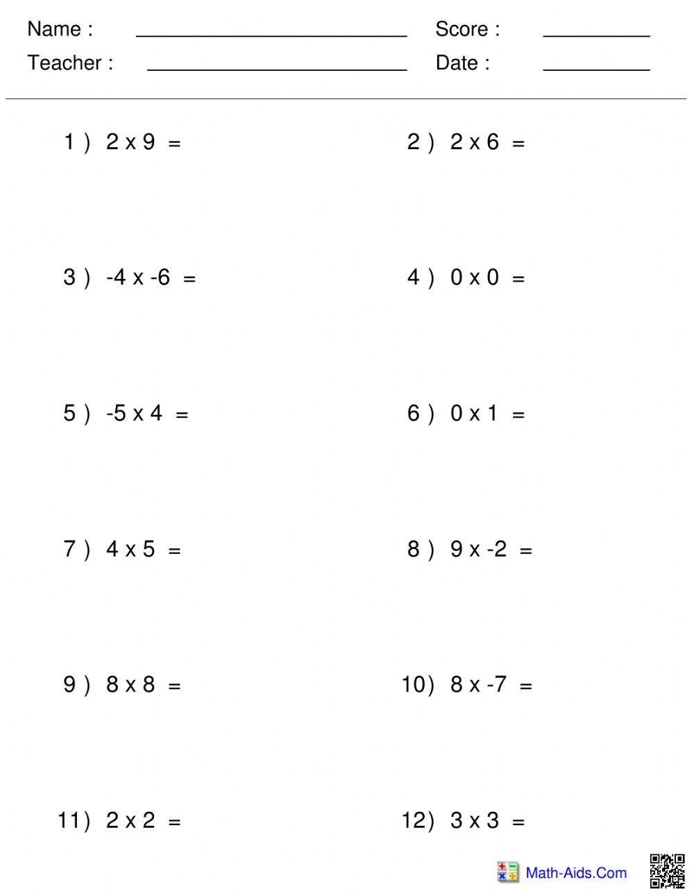 Multiplying Int… | Free Interactive Worksheets | 6101680