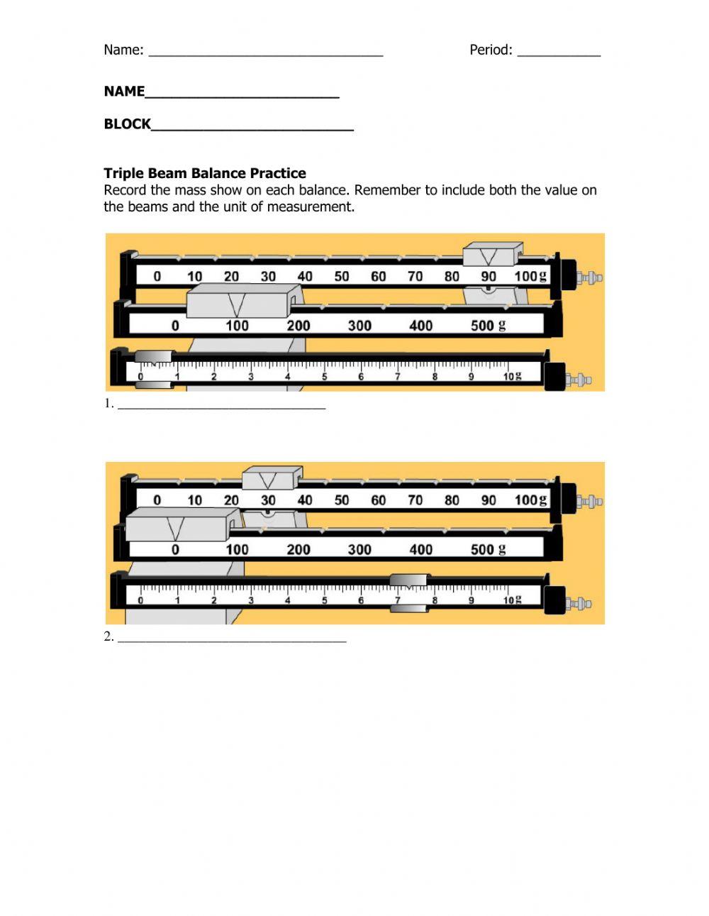 Triple beam bal… | Free Interactive Worksheets | 4324241