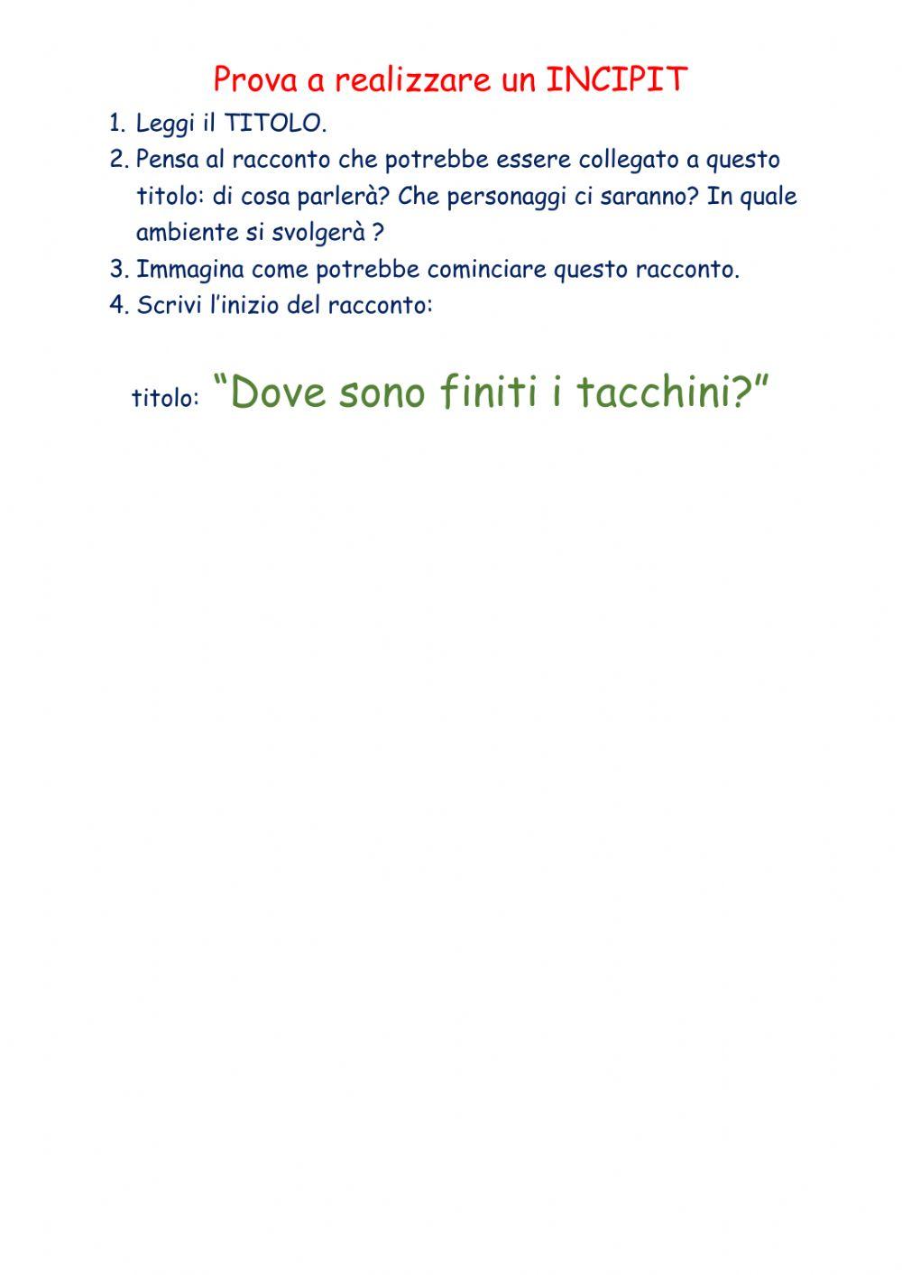Costruisci un incipit worksheet | Live Worksheets