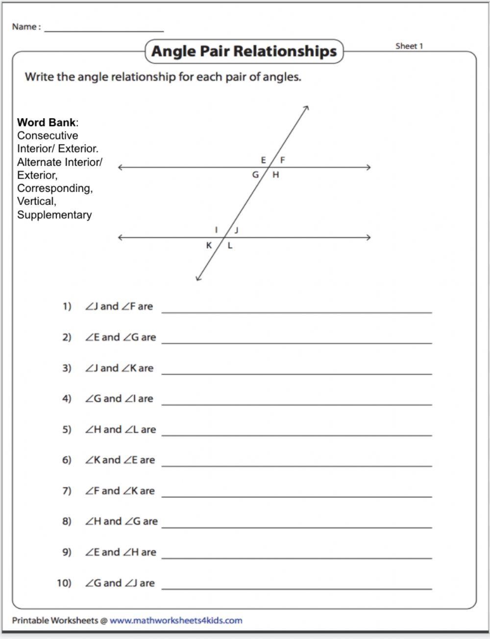 Angles Relationships (Parallel Lines Cut by Transversal)