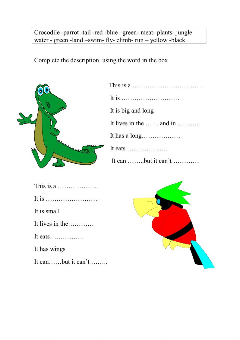 Animal description interactive exercise for elementary | Live Worksheets