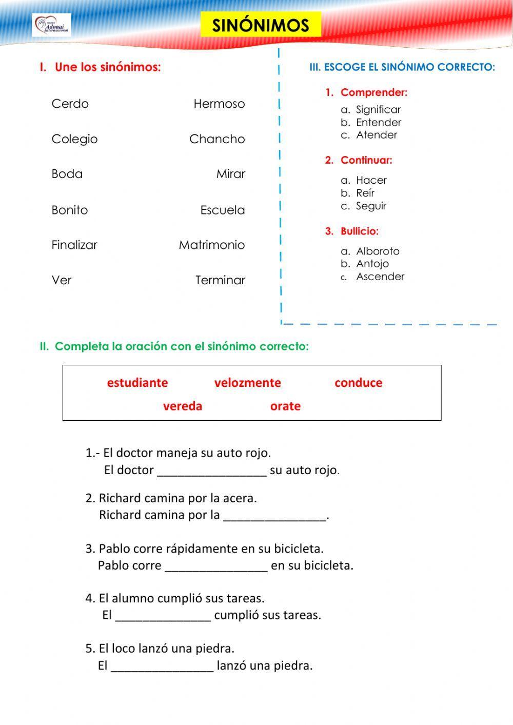 Practica con los sin贸nimos, ficha para imprimir | TopWorksheets馃槄 ... Practica con los sin贸nimos, ficha para imprimir | TopWorksheets馃槄 ...