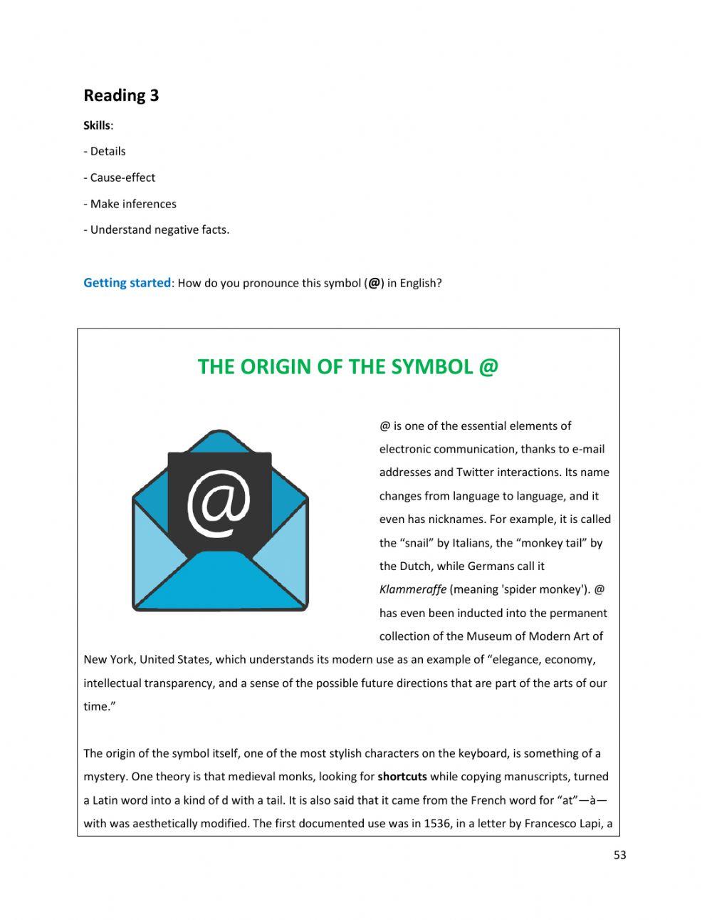 The Origin of the Symbol - worksheet | Live Worksheets
