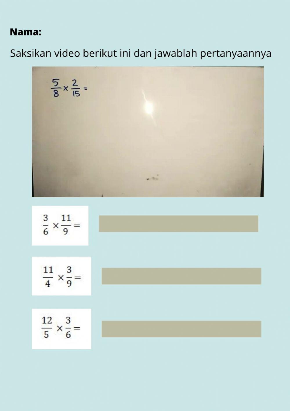 Perkalian pecahan exercise | Live Worksheets