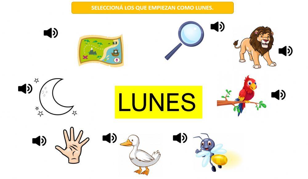 Palabras que empiezan como LUNES worksheet | Live Worksheets