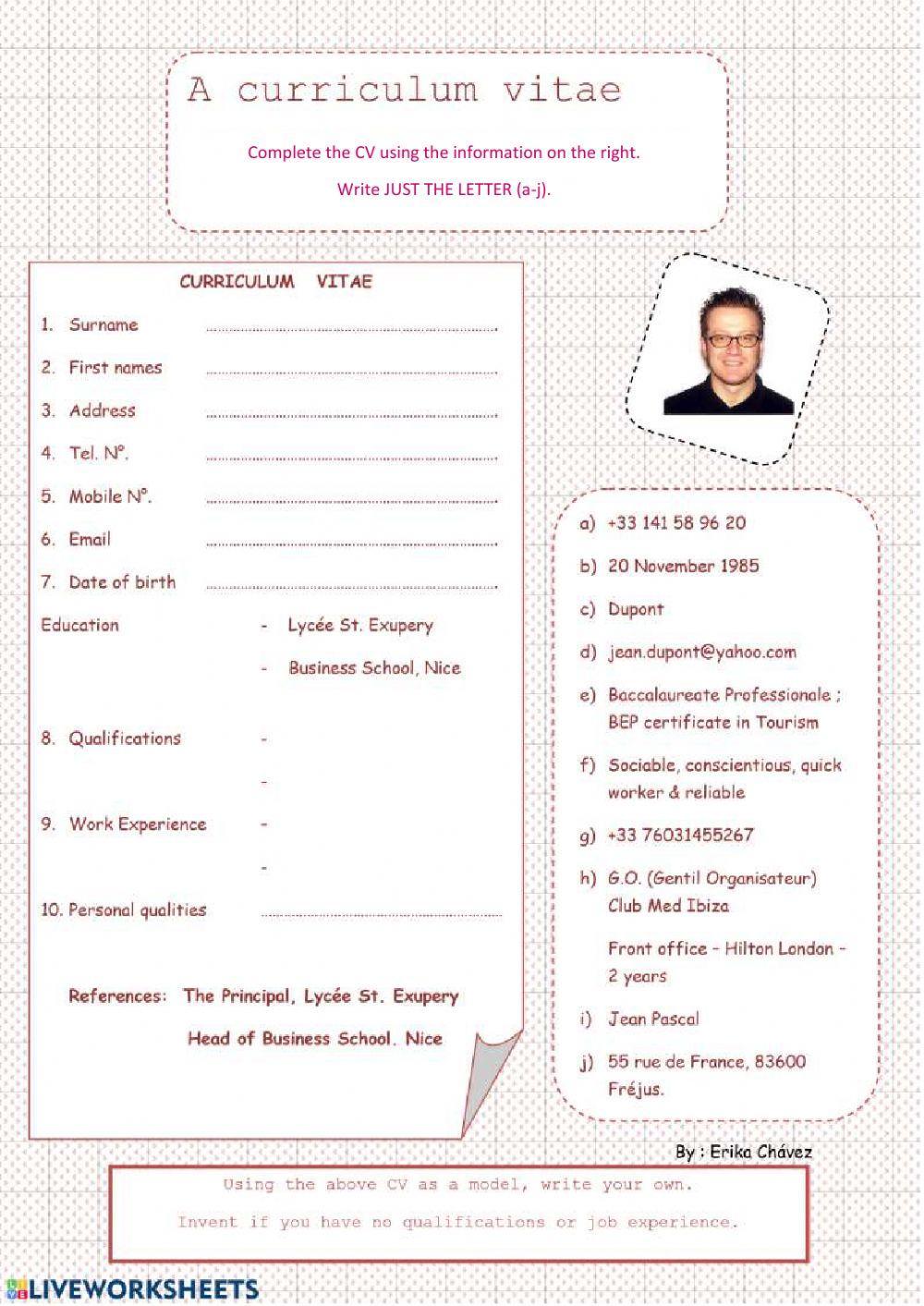 Curriculum Vitae | Free Interactive Worksheets | 401319