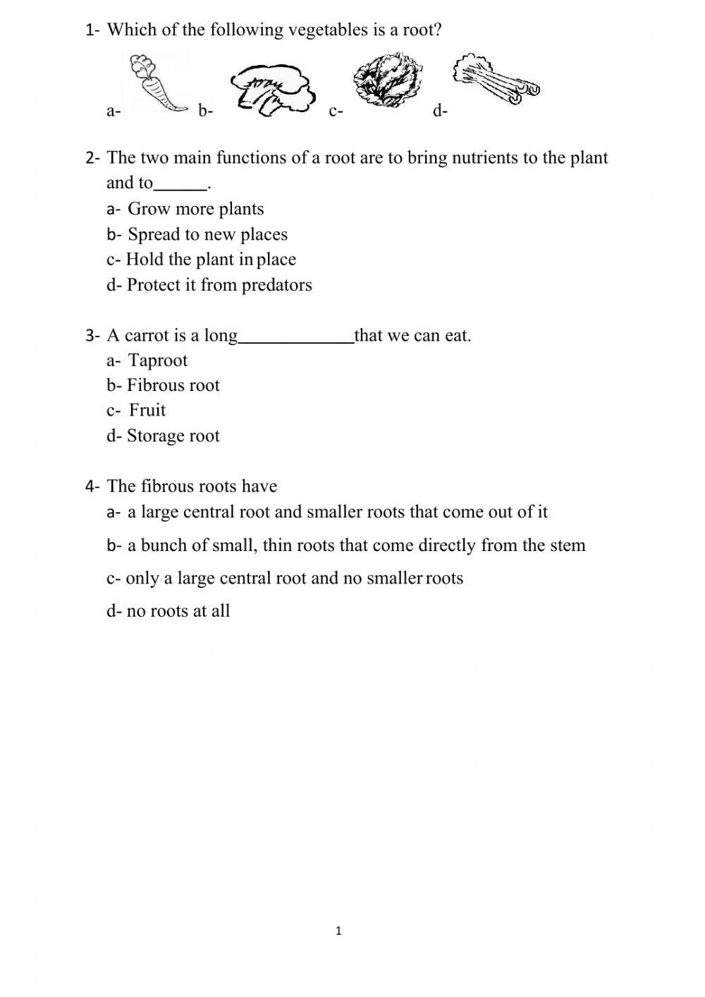 Fibrous roots and Taproot Worksheet online exercise for | Live Worksheets