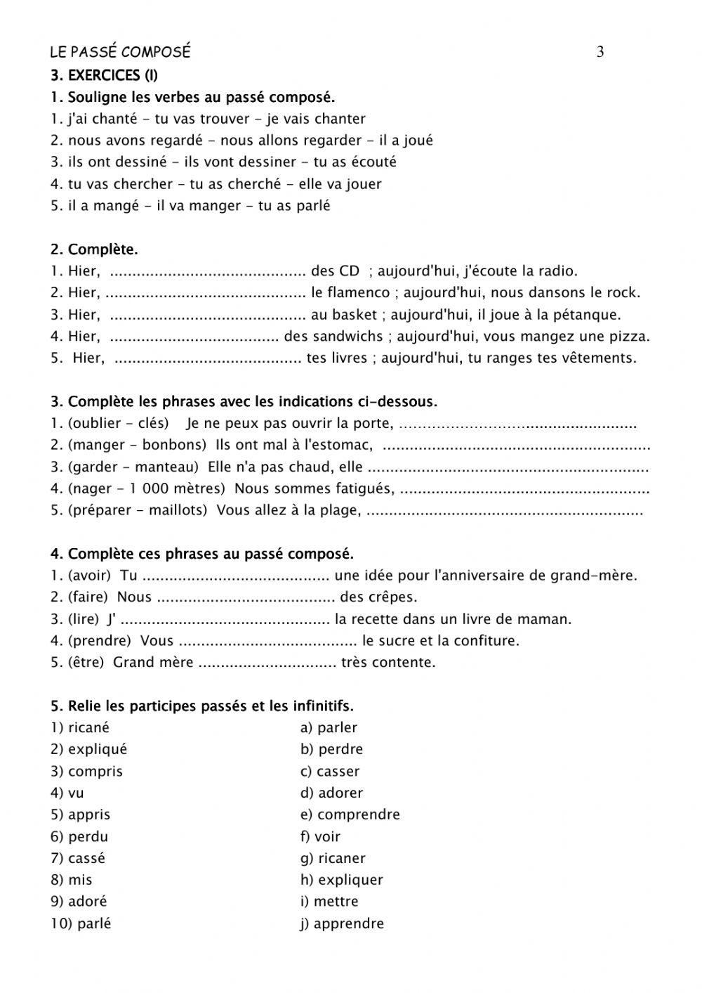 Passé Composé Online Exercise For Live Worksheets