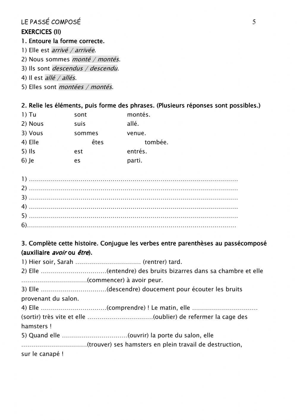 Passé Composé Online Exercise For Live Worksheets