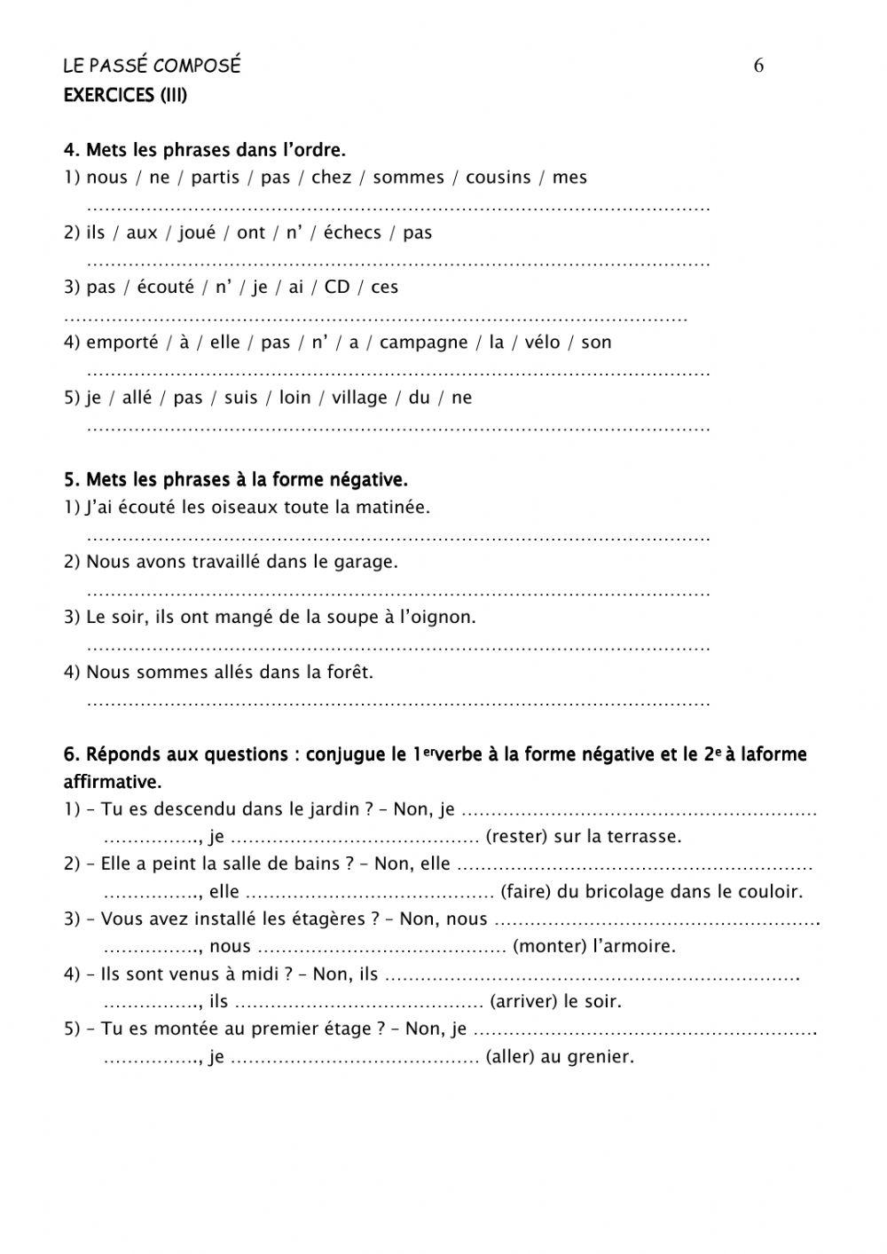 Passé Composé Online Exercise For Live Worksheets