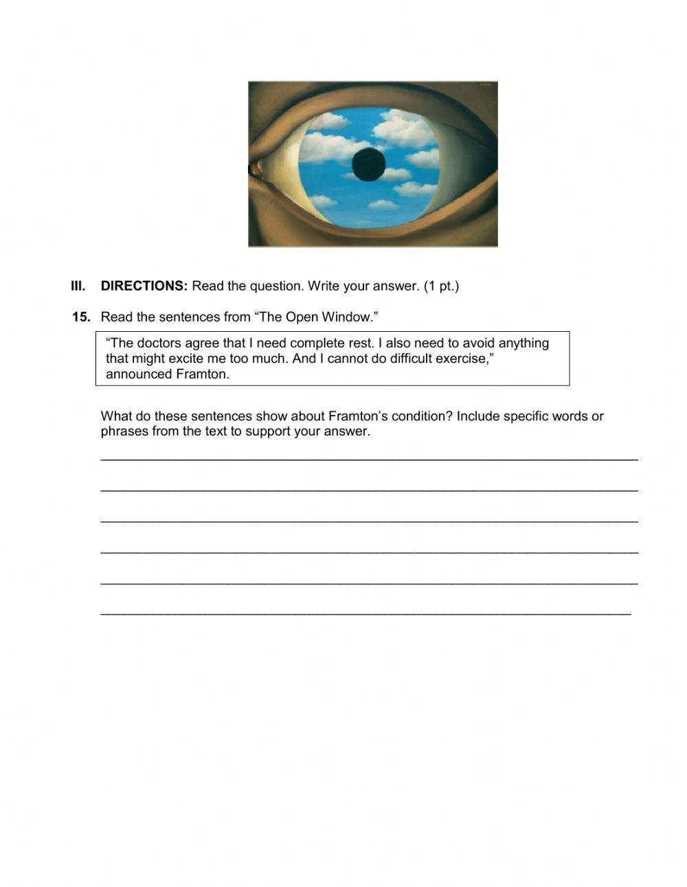 The Open Window | Free Interactive Worksheets | 402159