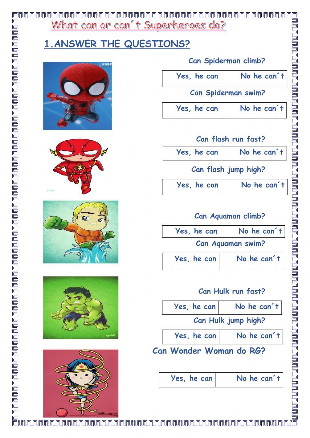 Abilities actions worksheet | Live Worksheets