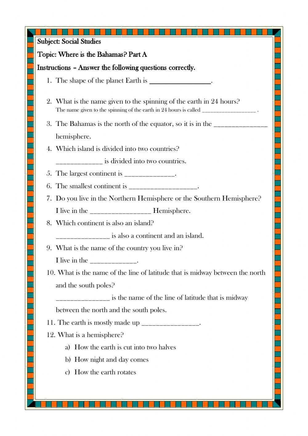 Where is the Bahamas? A worksheet | Live Worksheets