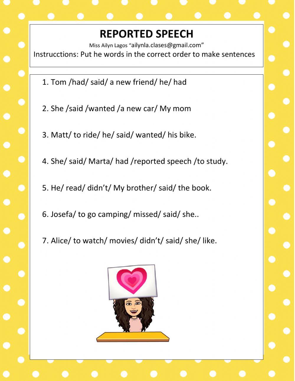 402840 | Reported Speech | AilynLagos | LiveWorksheets