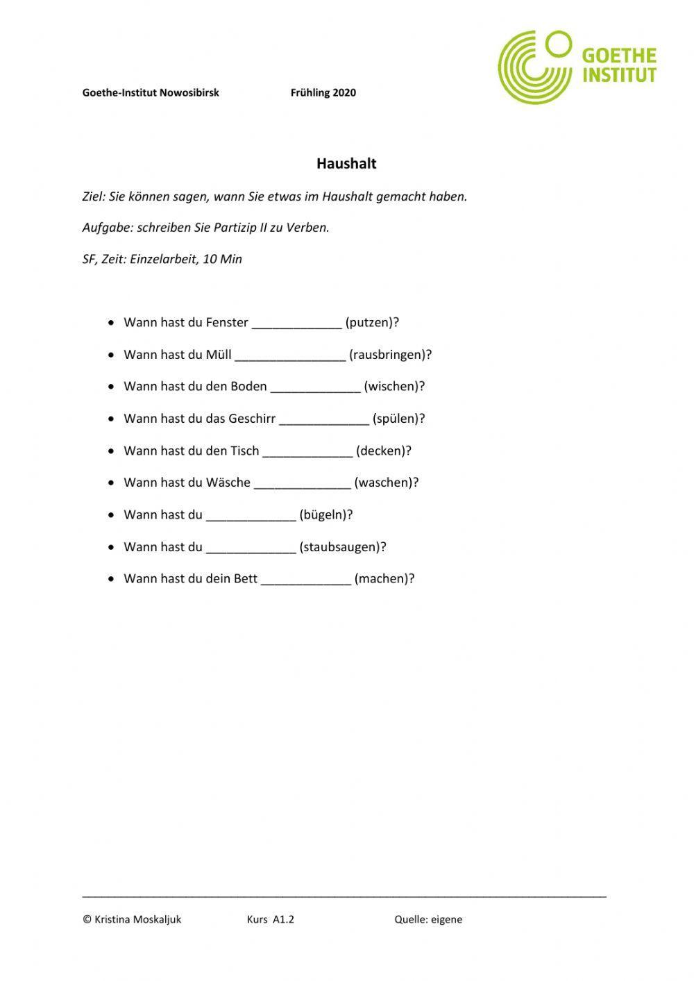 Perfekt Haushalt worksheet | Live Worksheets