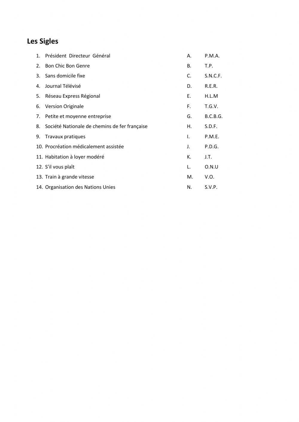 Sigles | Free Interactive Worksheets | 403409