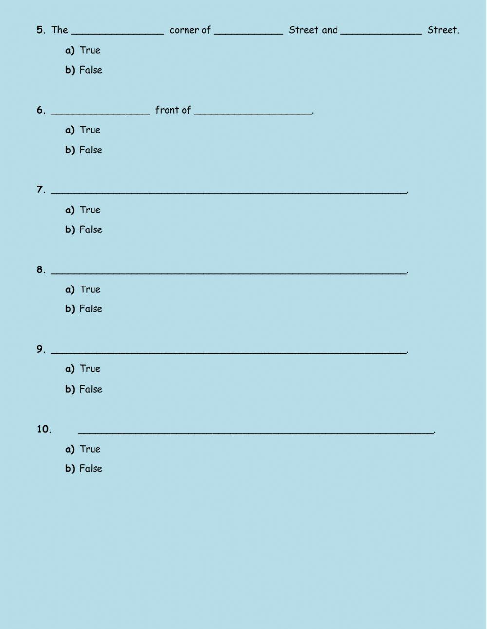 True Or False Questions Directions