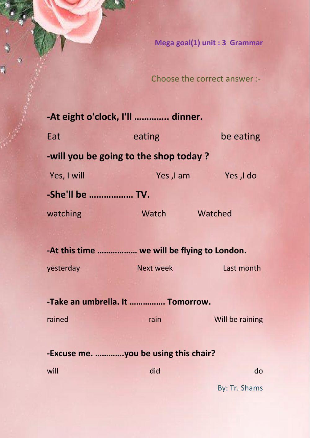 Mega goal 1 unit 3 Grammar online exercise for | Live Worksheets