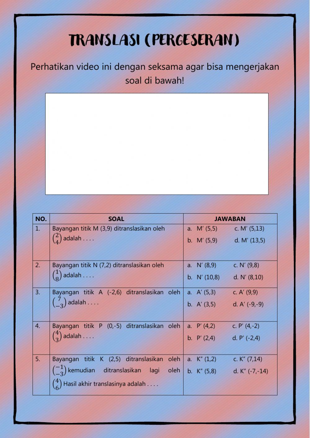 Translasi (Perg… | Free Interactive Worksheets | 404458