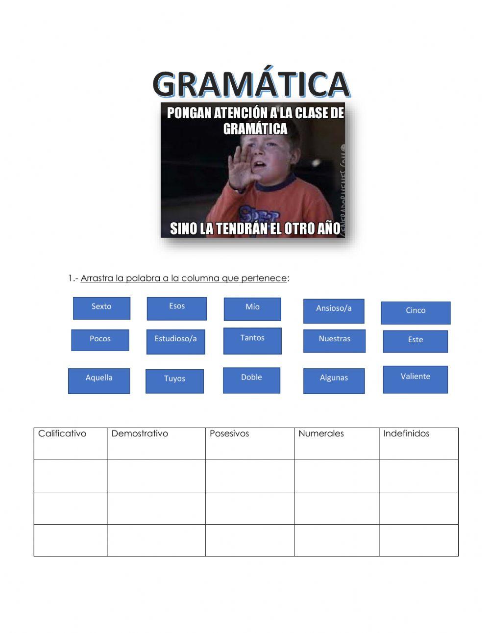 Gramática interactive activity for 5to básico | Live Worksheets