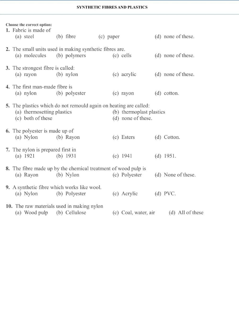 405208 | Synthetic fibres | K. SAMPATH | LiveWorksheets