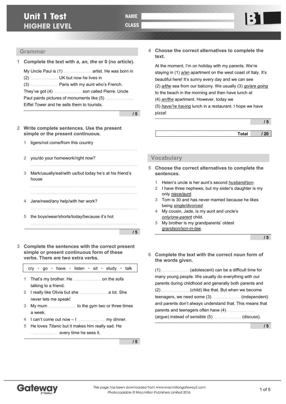 gateway B1 unit 1 online exercise for | Live Worksheets