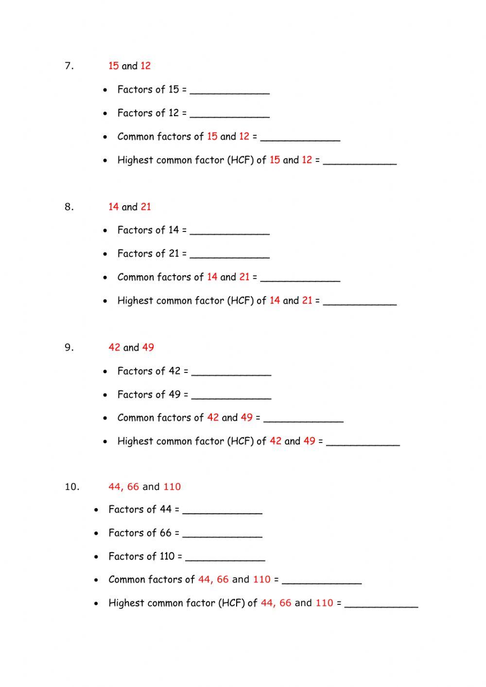 Factors | Free Interactive Worksheets | 405438