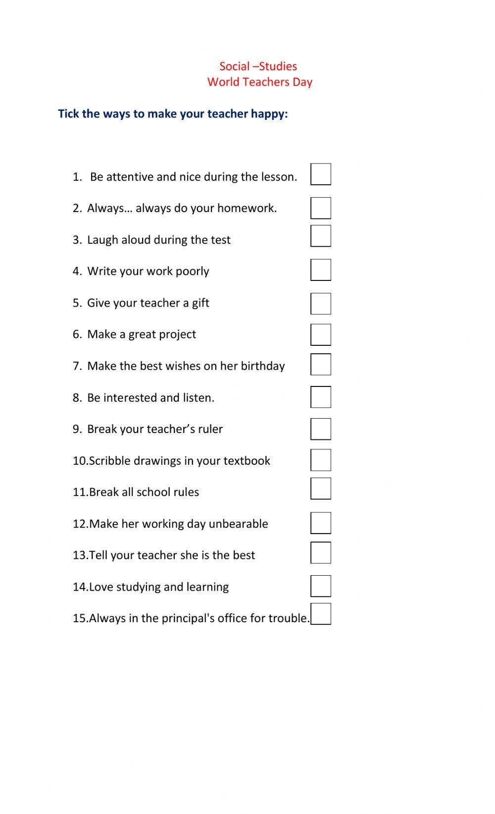 406309 | World Teachers Day | Kamini41 | LiveWorksheets