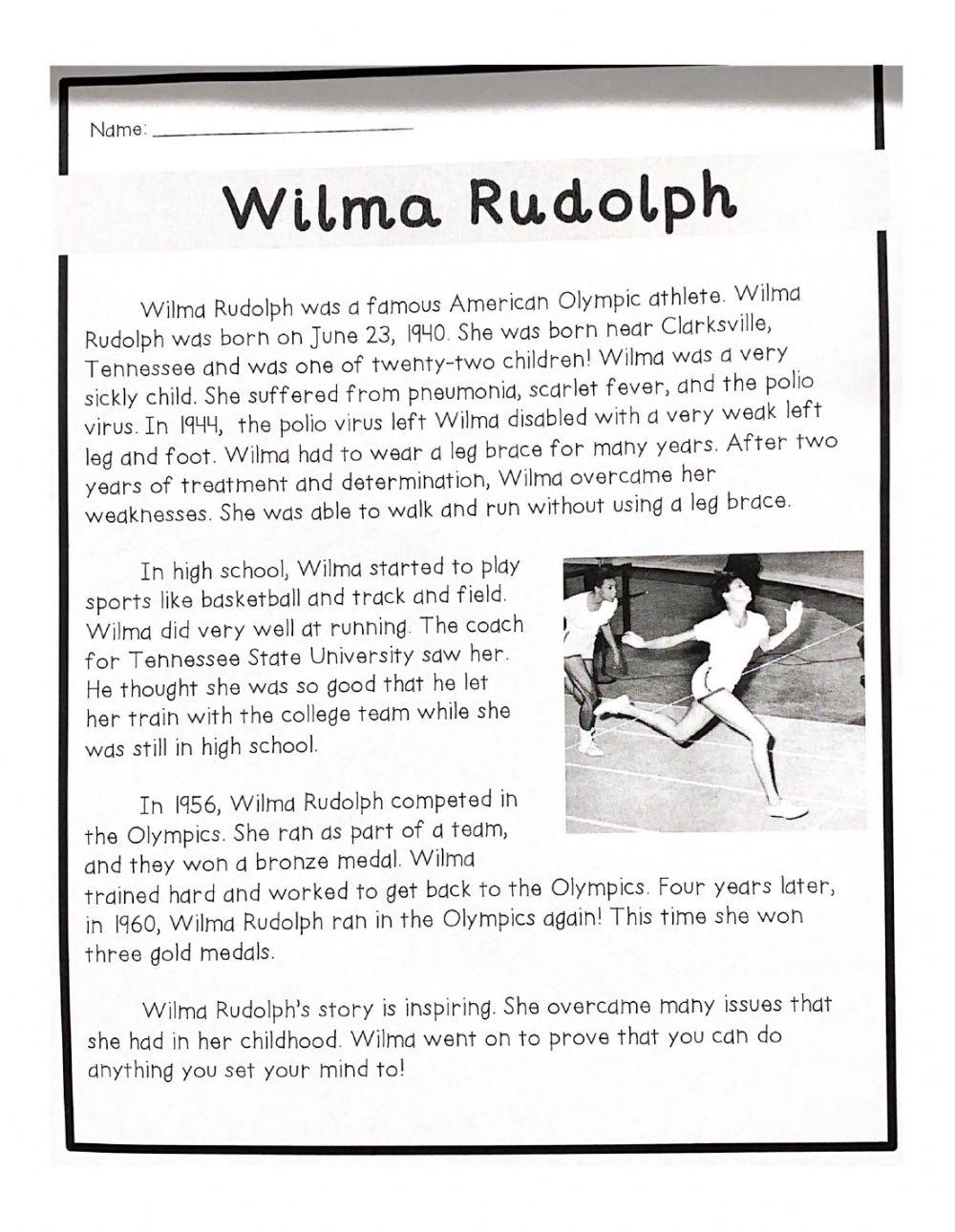 Wilma Rudolph Timeline online exercise for | Live Worksheets