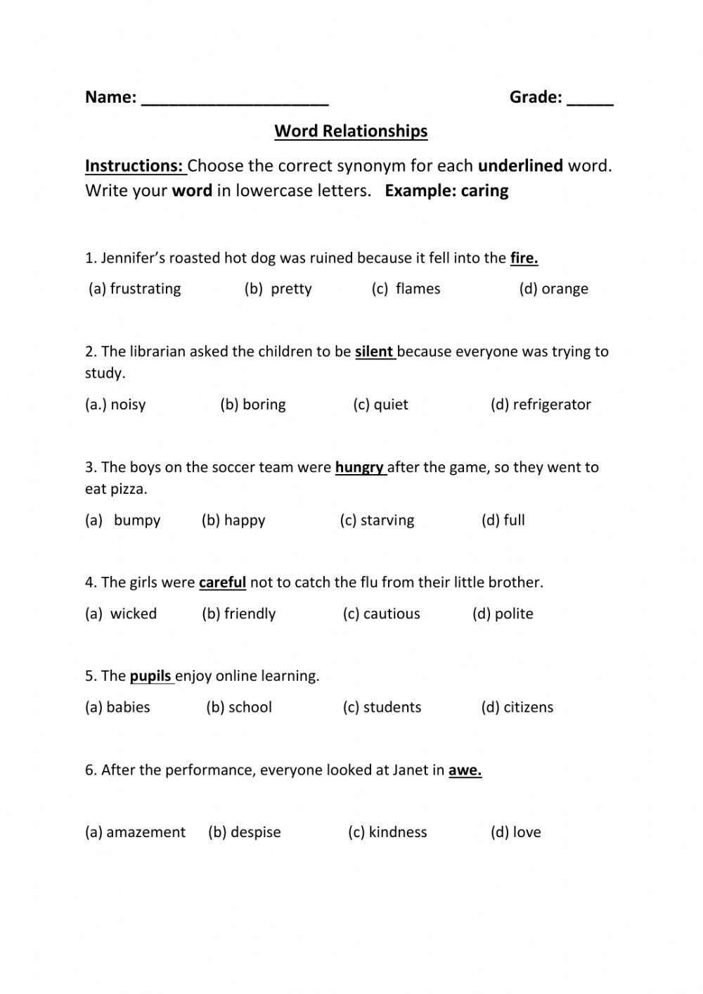 Synonyms and Antonyms Grade 7 online exercise for | Live Worksheets