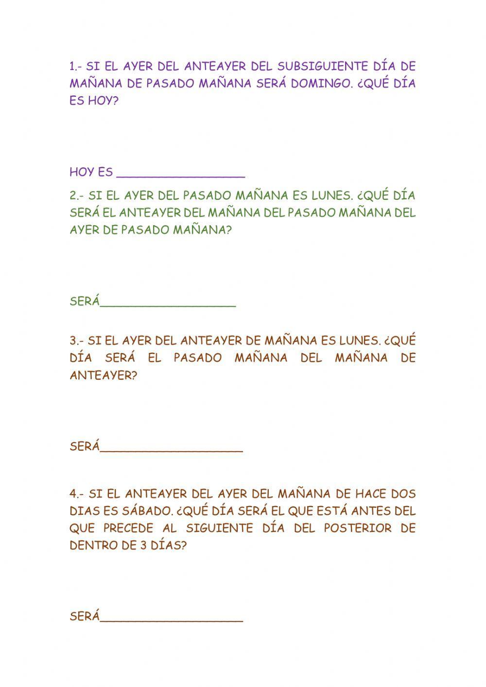 Días de la semana interactive worksheet for GENERAL | Live Worksheets