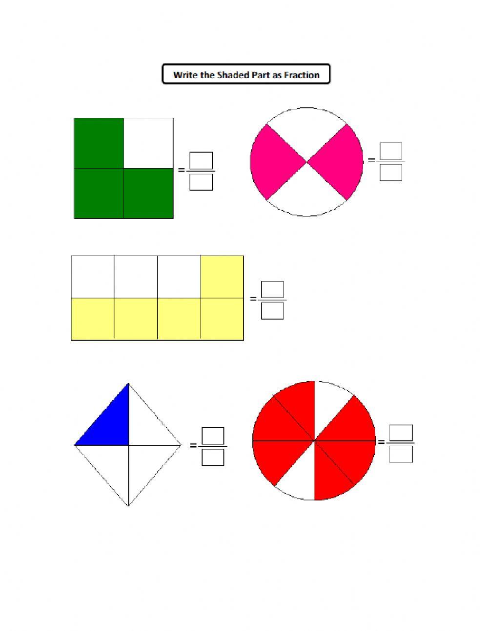 Fractions-Write the shaded part as a fractions online exercise for ... Fractions-Write the shaded part as a fractions online exercise for ...