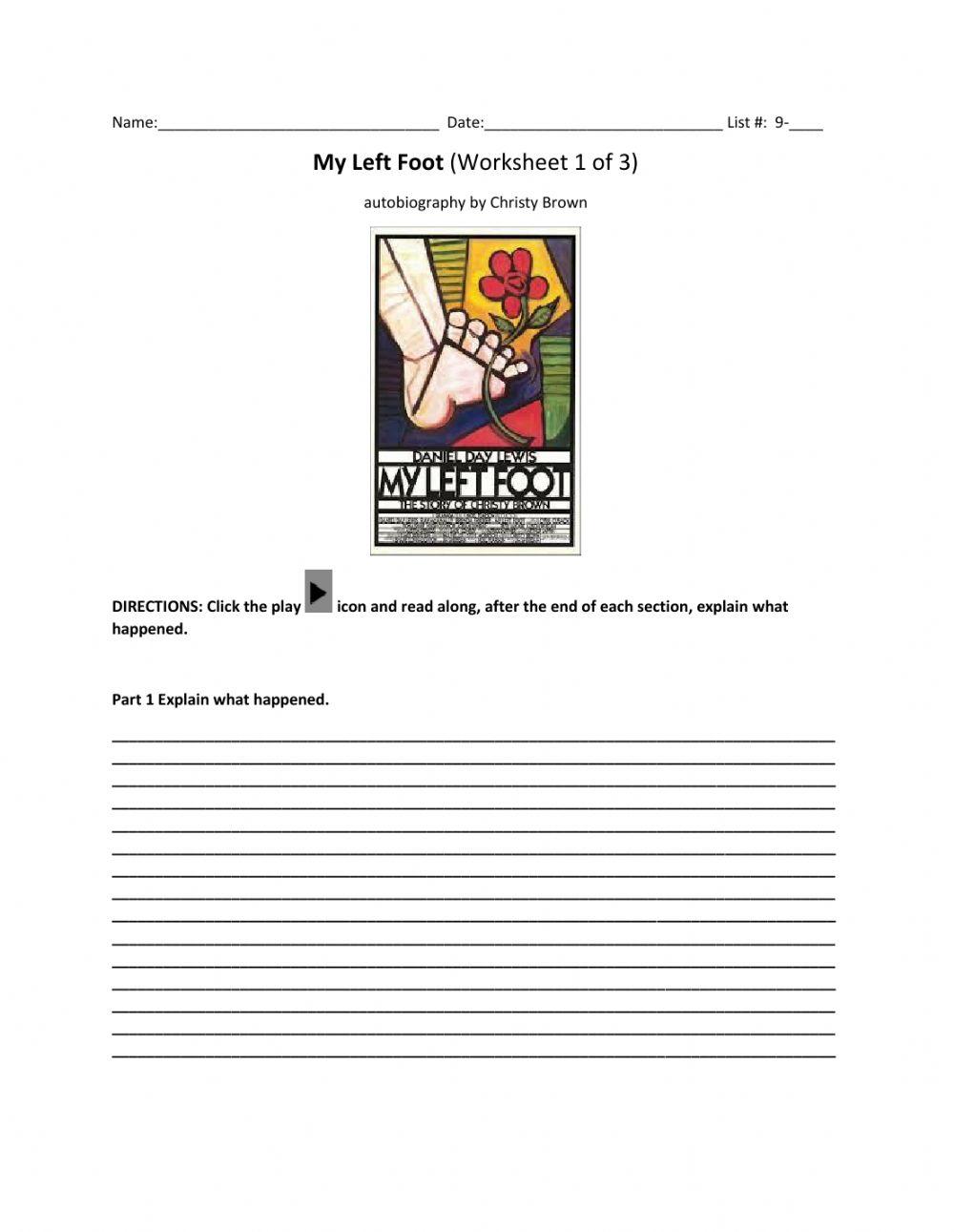 9-My Left Foot … | Free Interactive Worksheets | 407309