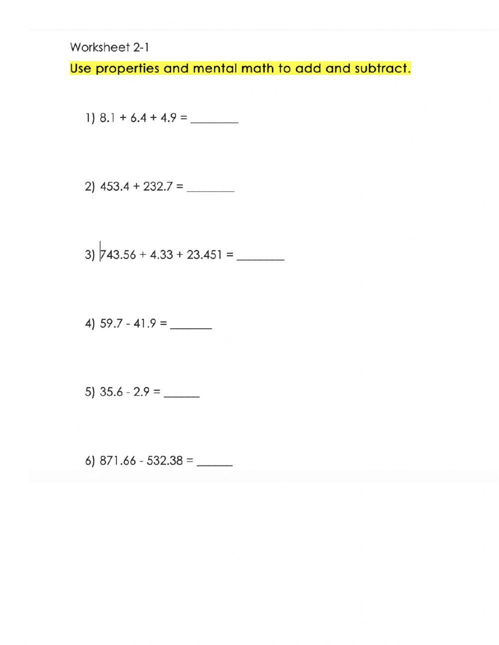 Grade 5 Worksheet 2-1 worksheet | Live Worksheets