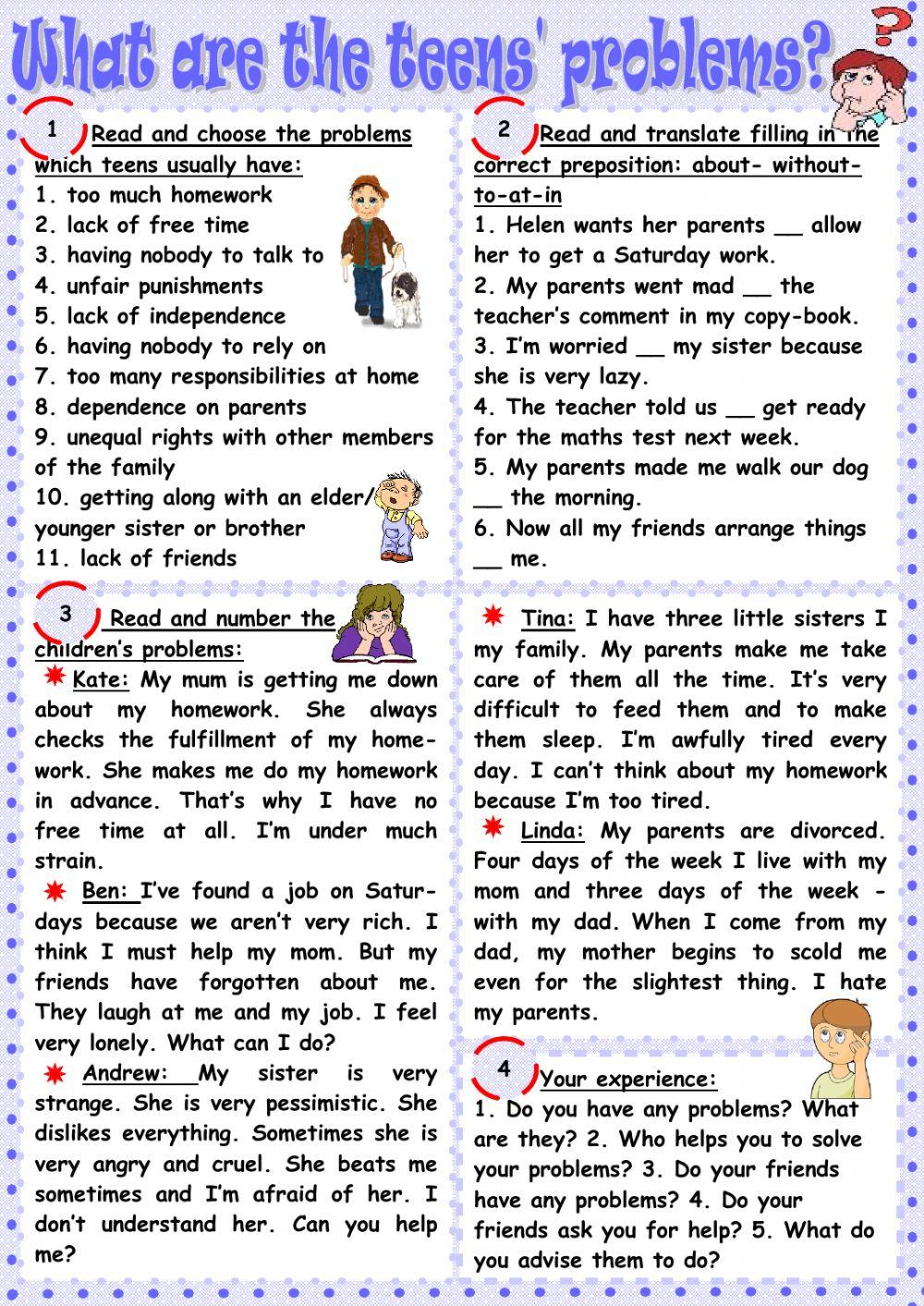 Teens problems | Free Interactive Worksheets | 6161943