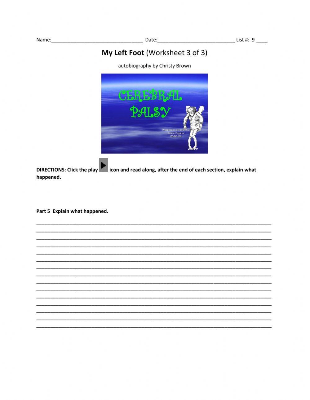 9-My Left Foot … | Free Interactive Worksheets | 408282