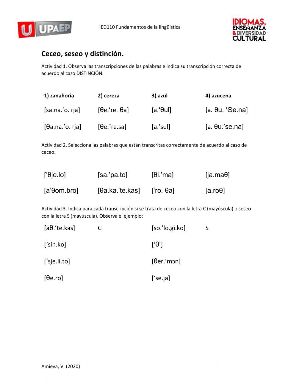 ceceo, seseo y distinción online exercise for | Live Worksheets