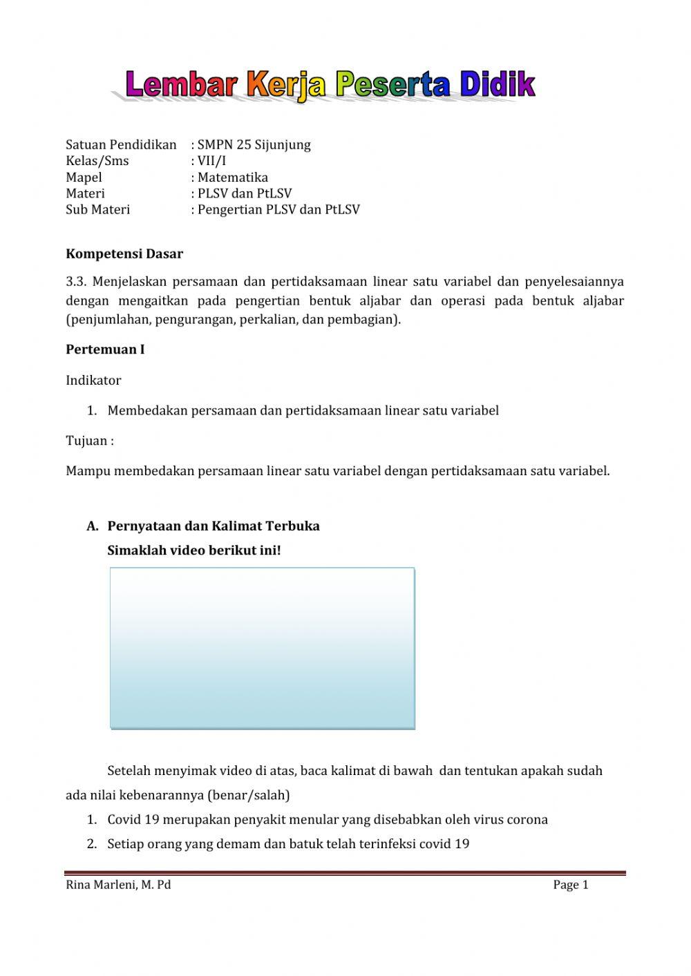 Plsv worksheet | Live Worksheets