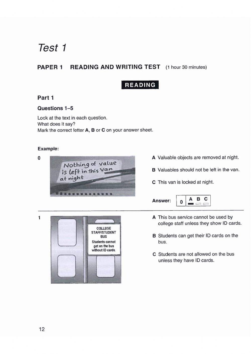 PET 2024 TEST 1 ( READING PARTS 1-2-3-4-5) 7 CE
