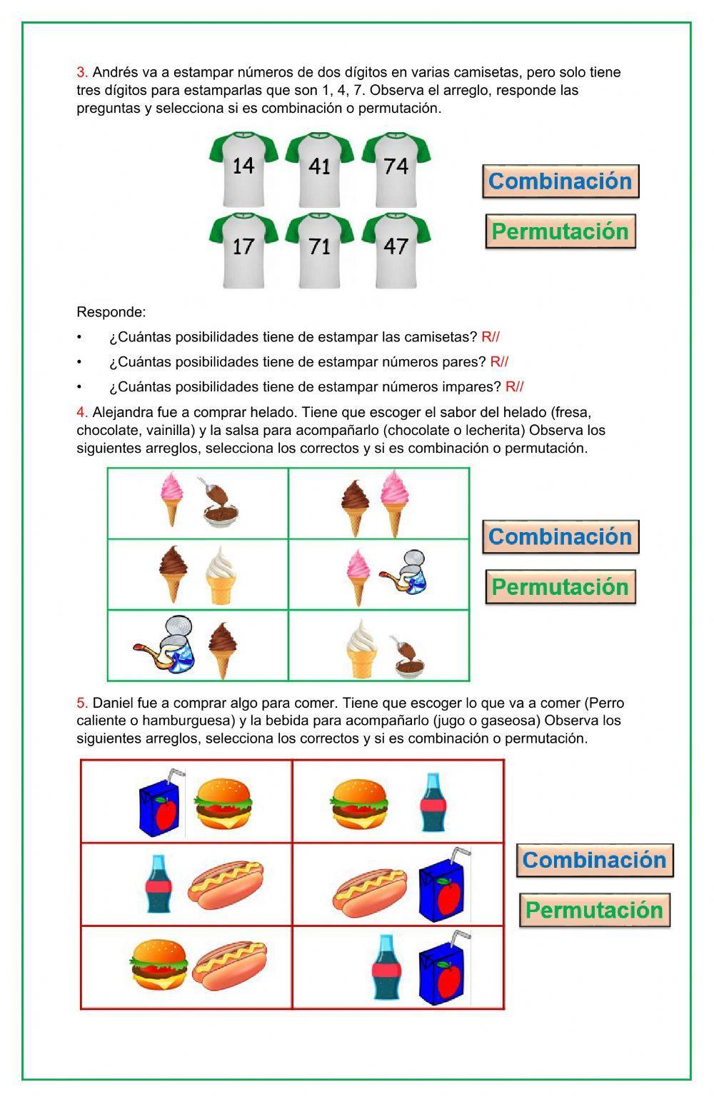 Combinaciones Y… Free Interactive Worksheets 409088
