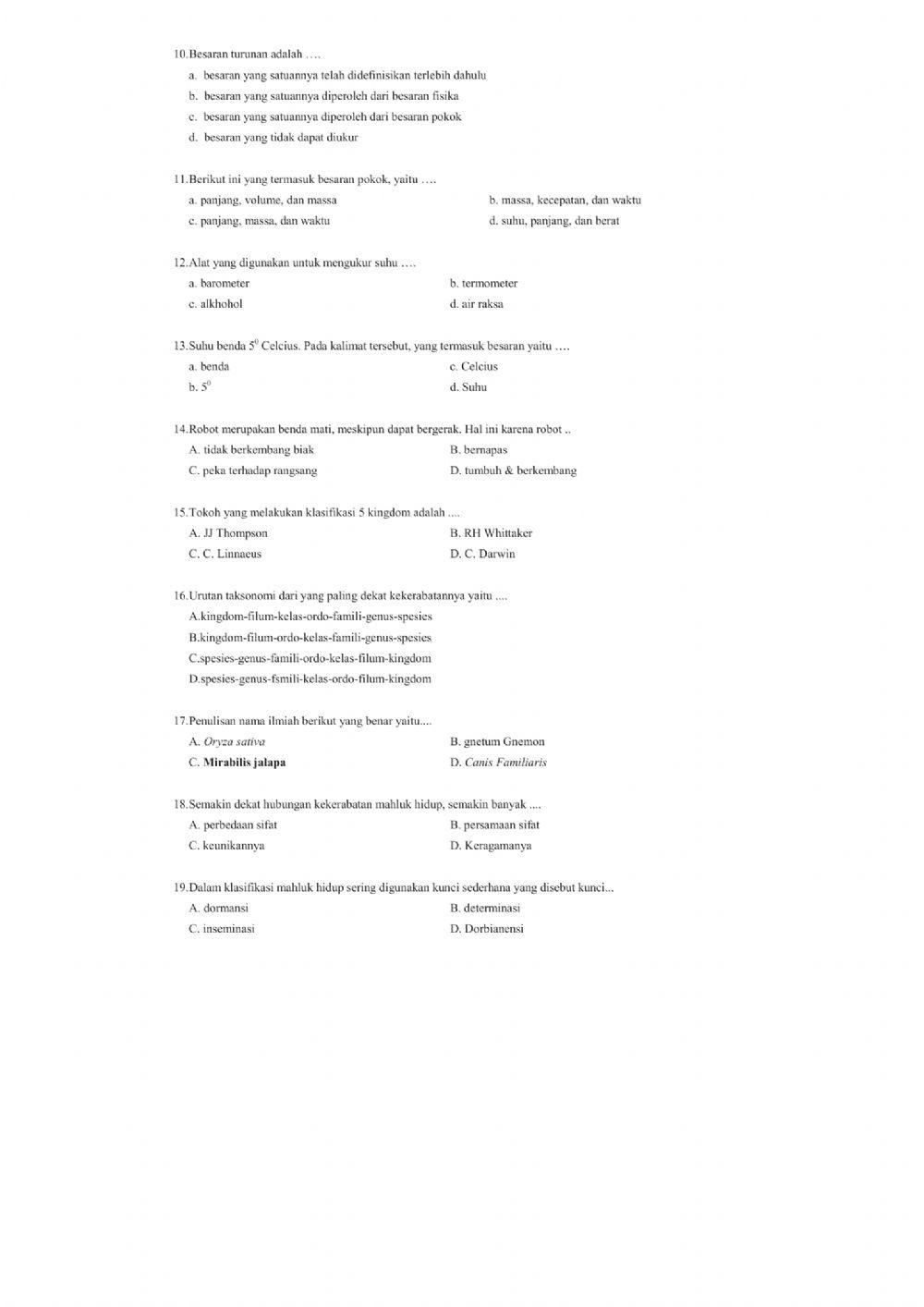 UTS IPA kelas 7 worksheet | Live Worksheets
