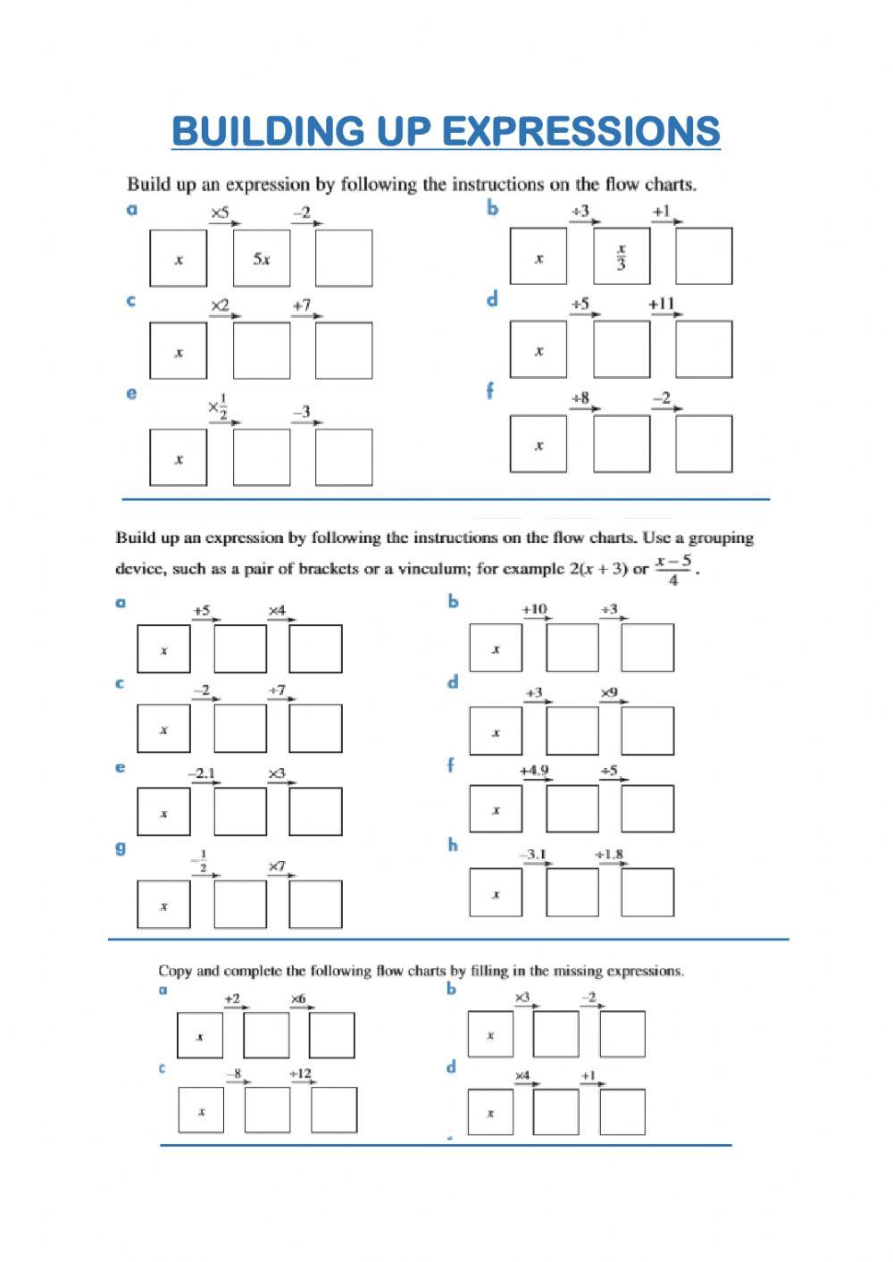 Building two and three step expressions worksheet | Live Worksheets