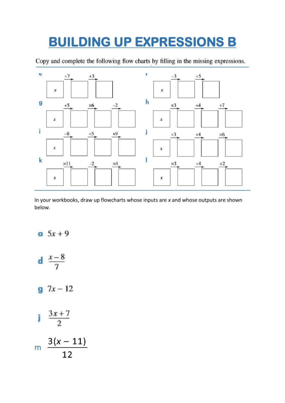 Building two and three step expressions worksheet | Live Worksheets