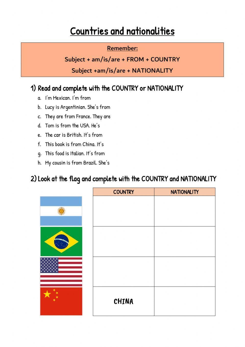 Countries and n… | Free Interactive Worksheets | 409447