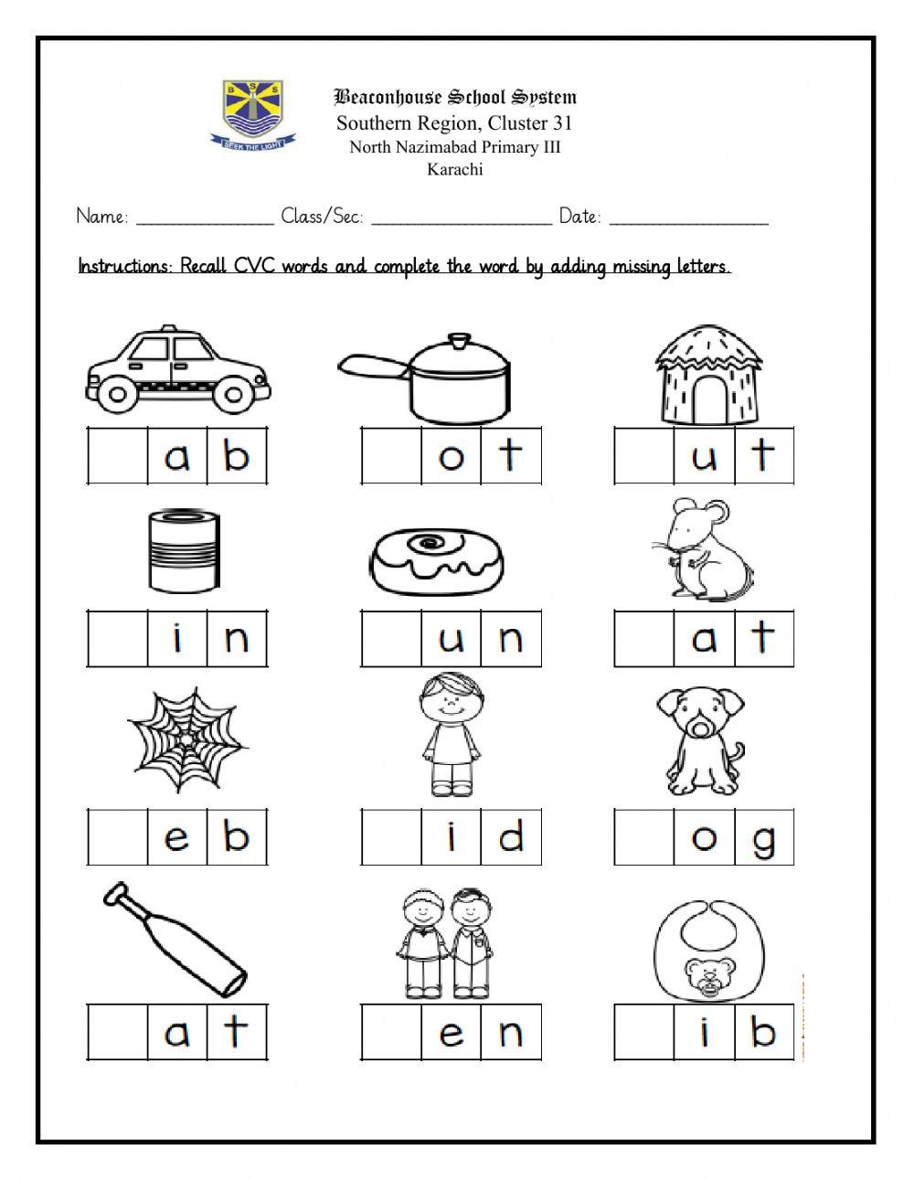 CVC words free worksheet | Live Worksheets