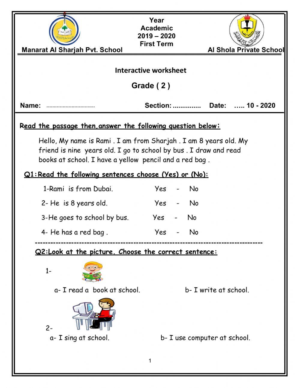 Grade2 w1 | Free Interactive Worksheets | 409643