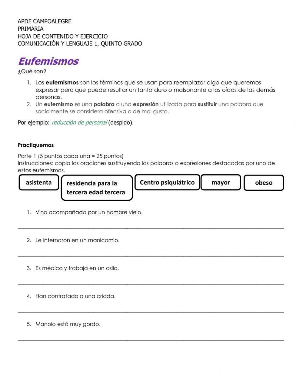 Eufemismos online exercise for | Live Worksheets